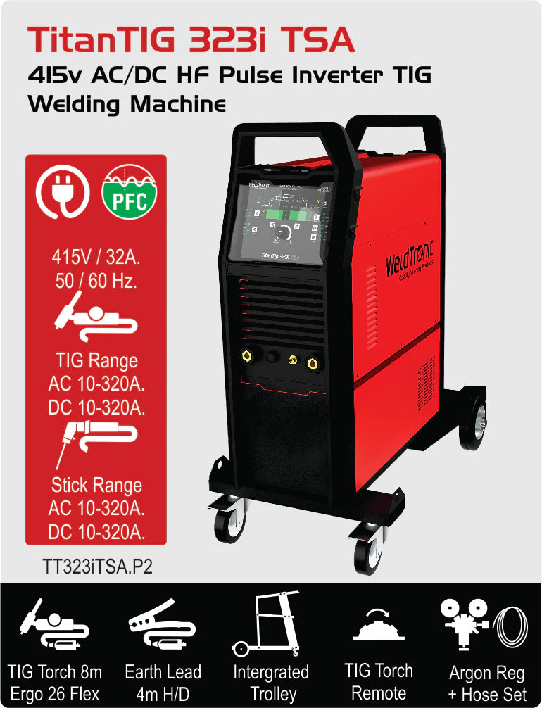Weldtronic Titan 323i Tsa 415V ACDC HF Pulse Inverter Tig Welding Mach ...